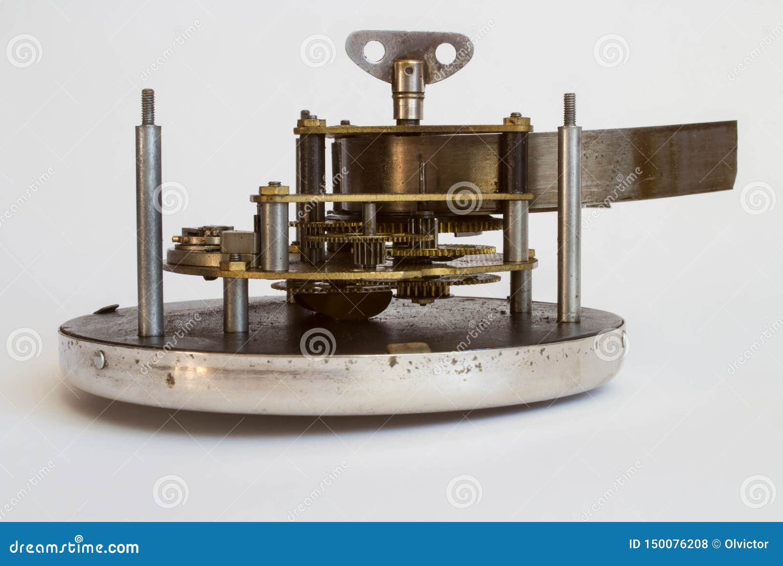 Broken Old Metallic Clockwork Mechanism on White Background Stock Photo ...