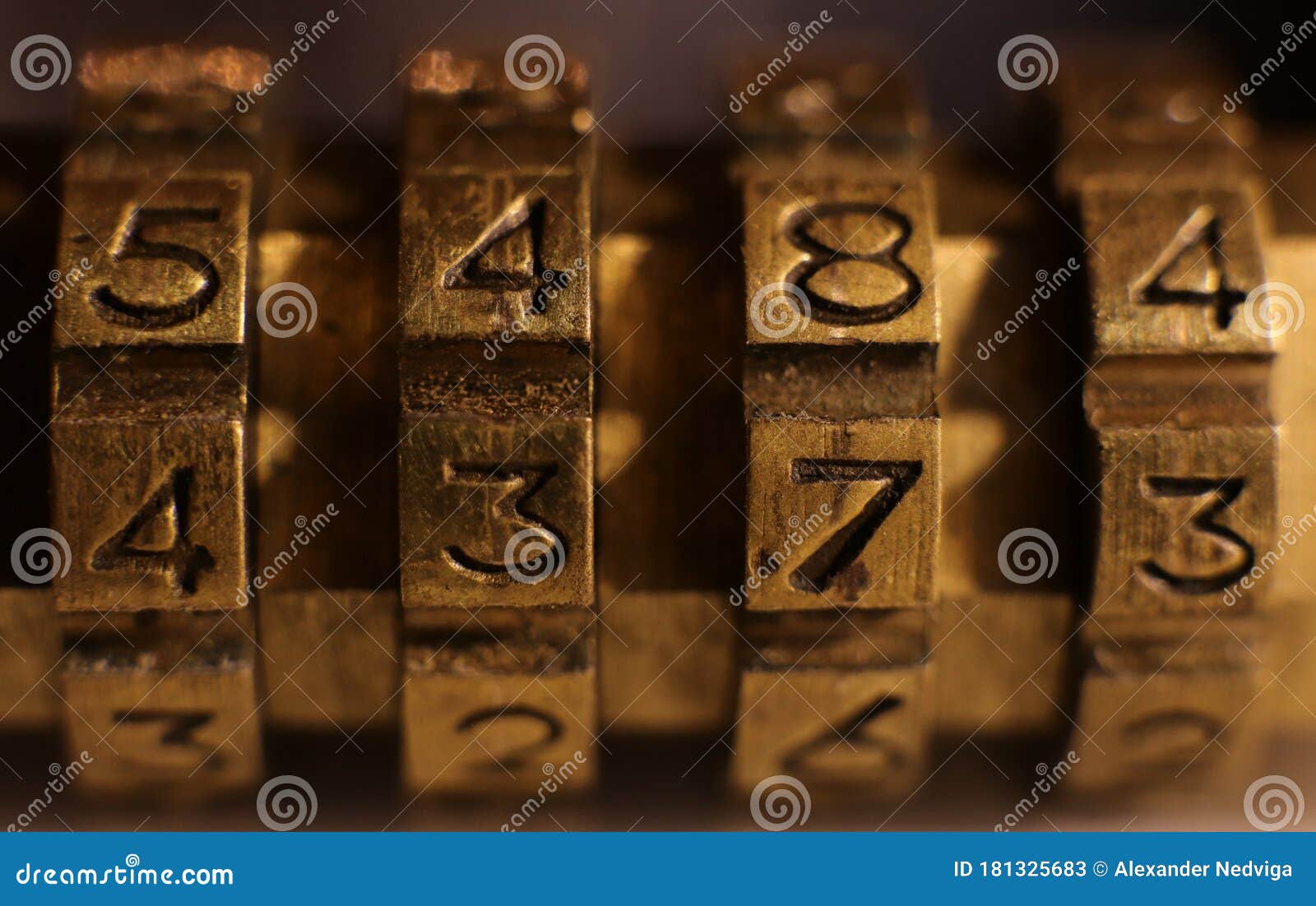Retro Bronze Lock Number Combination. Shiny Vintage Codes Stock Image ...