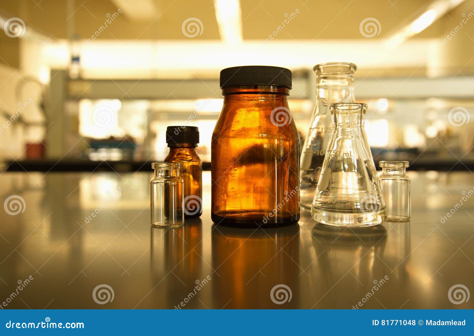 Retro Brown Bottle With Flask In Science Laboratory Stock Photo - Image ...