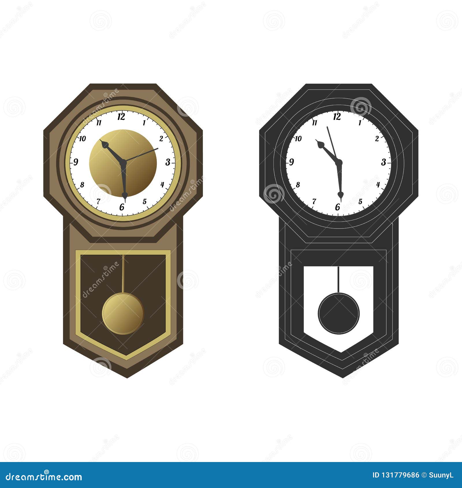 Retro Brown Pendulum Wall Clock. Stock Vector - Illustration of design ...