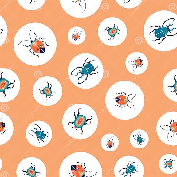 Retro Bug in Circles. Seamless Pattern. Vector Geometric Print with ...