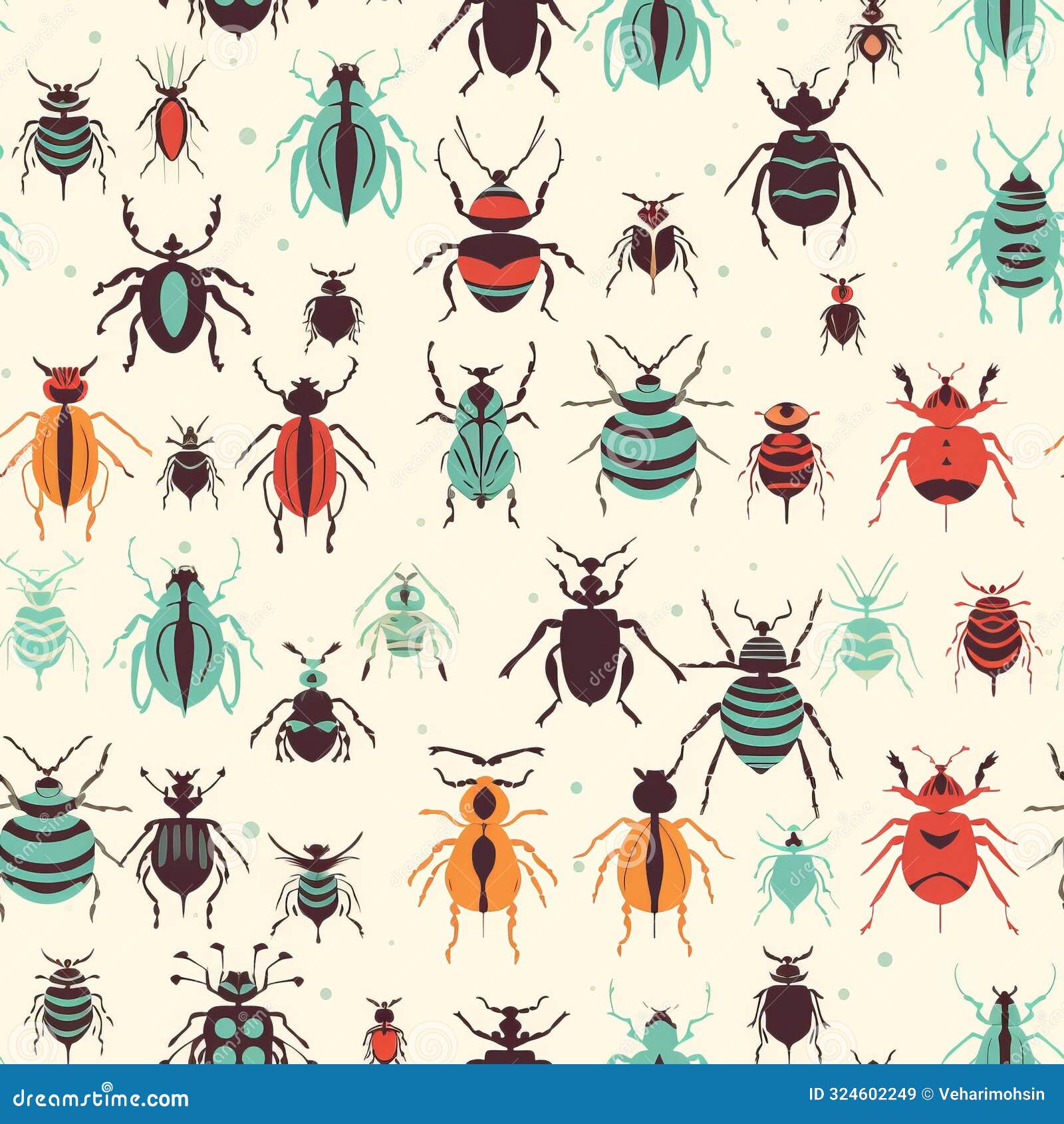 Retro Bugs and Beetles Seamless Pattern - Vintage Repeat Print Design ...
