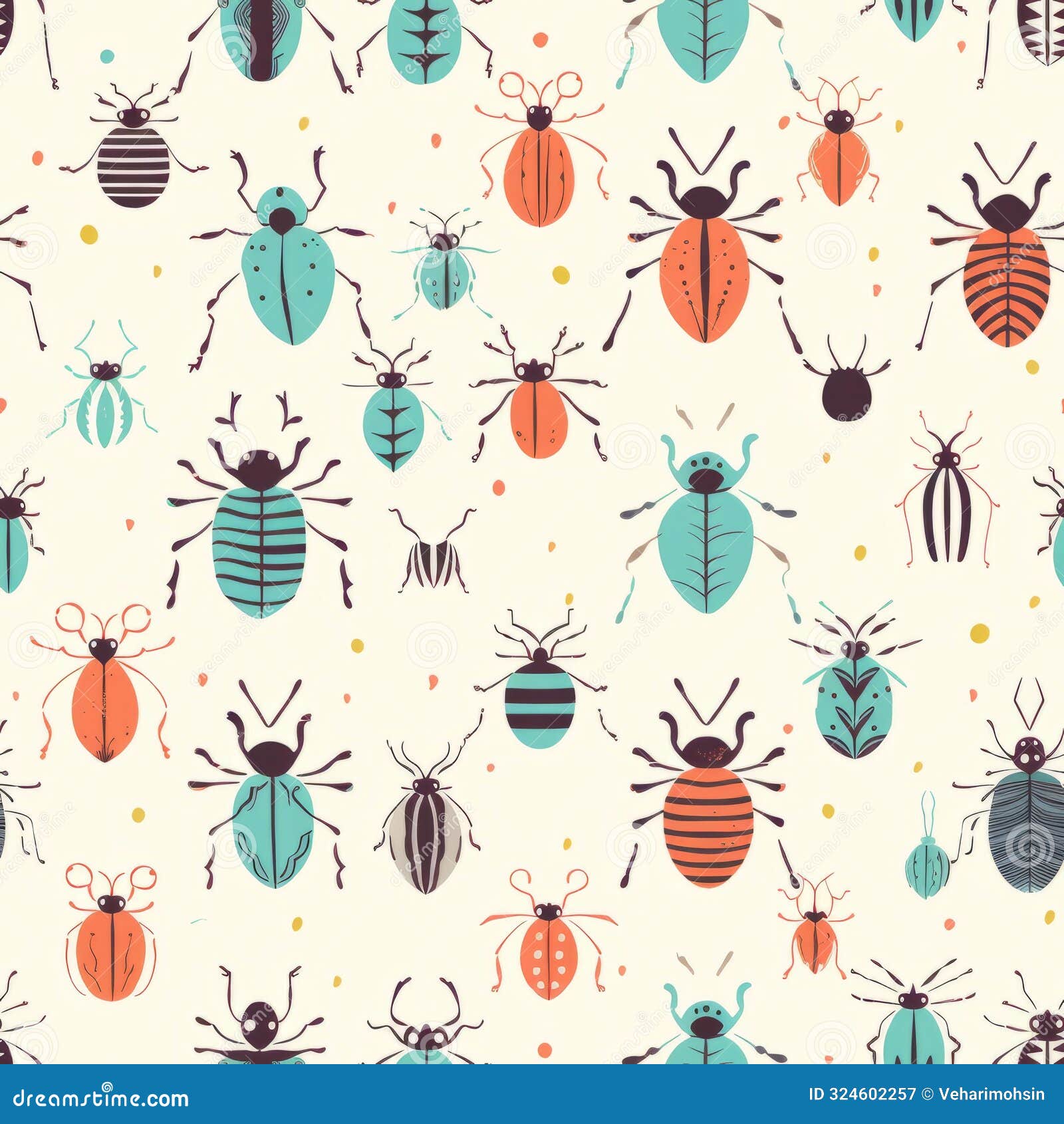 Retro Bugs and Beetles Seamless Pattern - Vintage Repeat Print Design ...