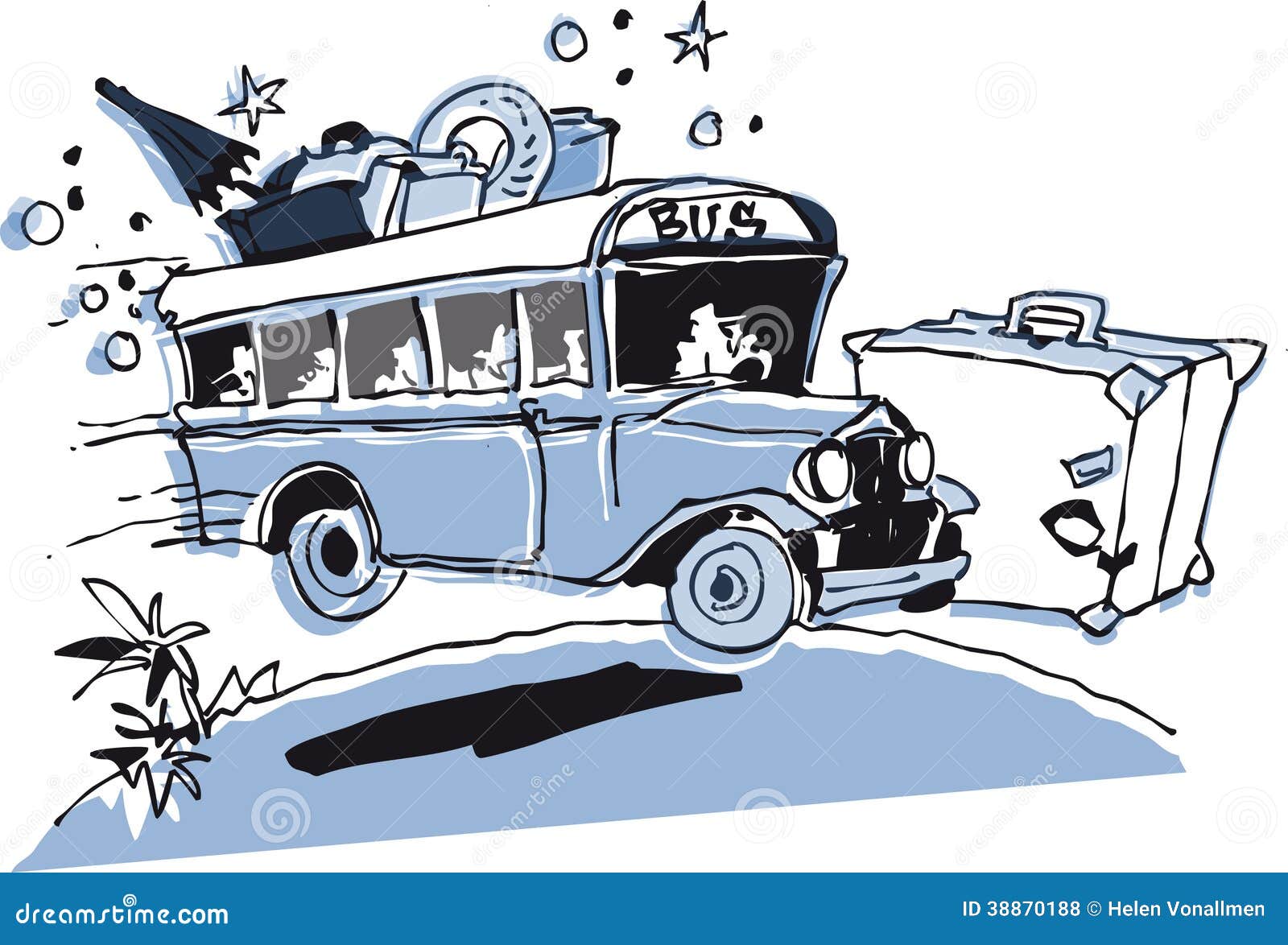 Retro Travel Tourist Bus, Cartoon Stock Illustration - Illustration of ...