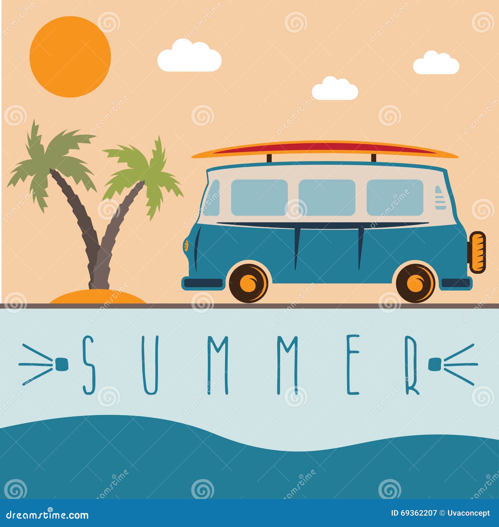 Retro Bus with Surfboard Vector Design Stock Vector - Illustration of ...