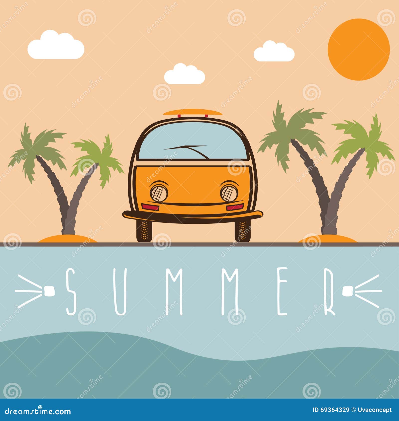 Retro Bus with Surfboard Vector Design Stock Vector - Illustration of ...