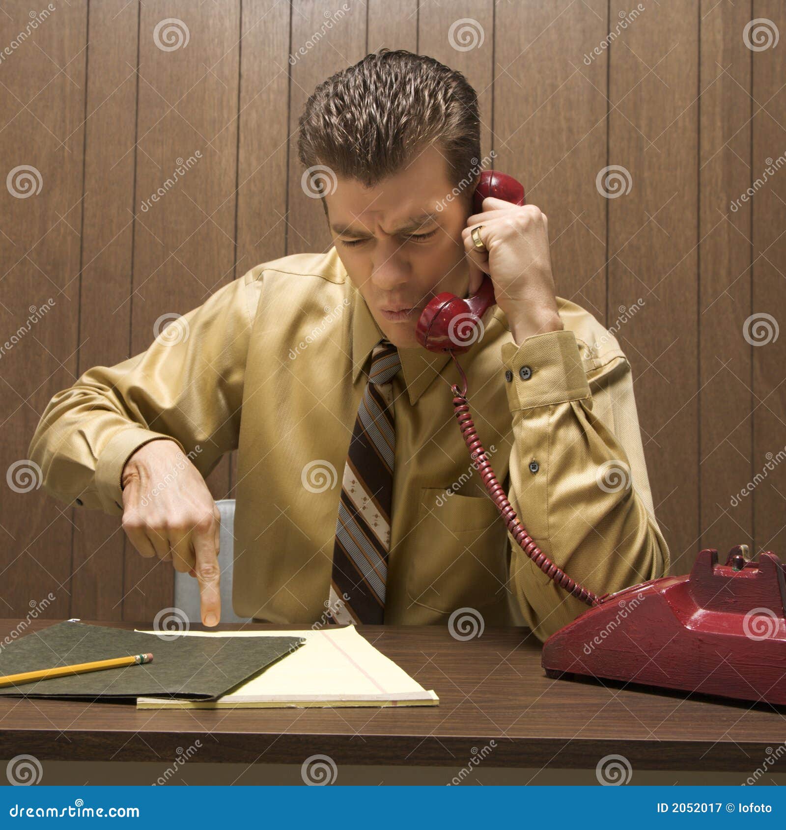 Retro Business Scene of Angry Man at Desk. Stock Image - Image of ...