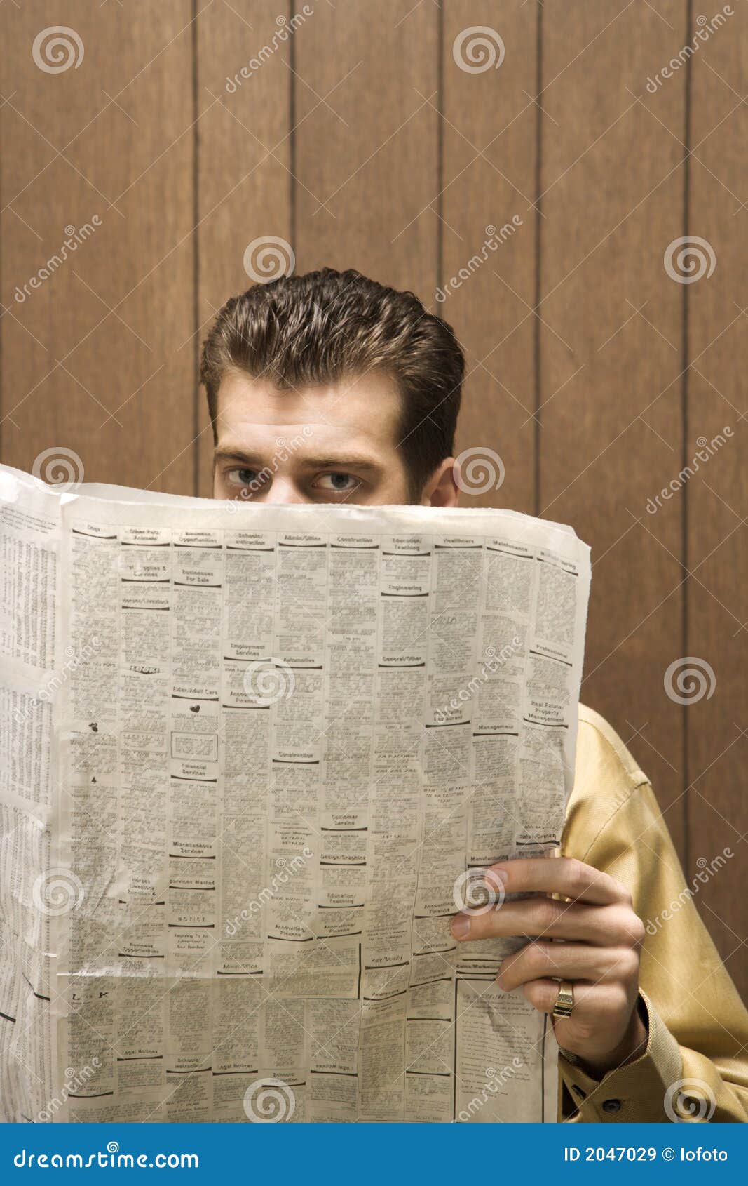 Retro Businessman Peeking Over Newspaper. Stock Image - Image of viewer ...