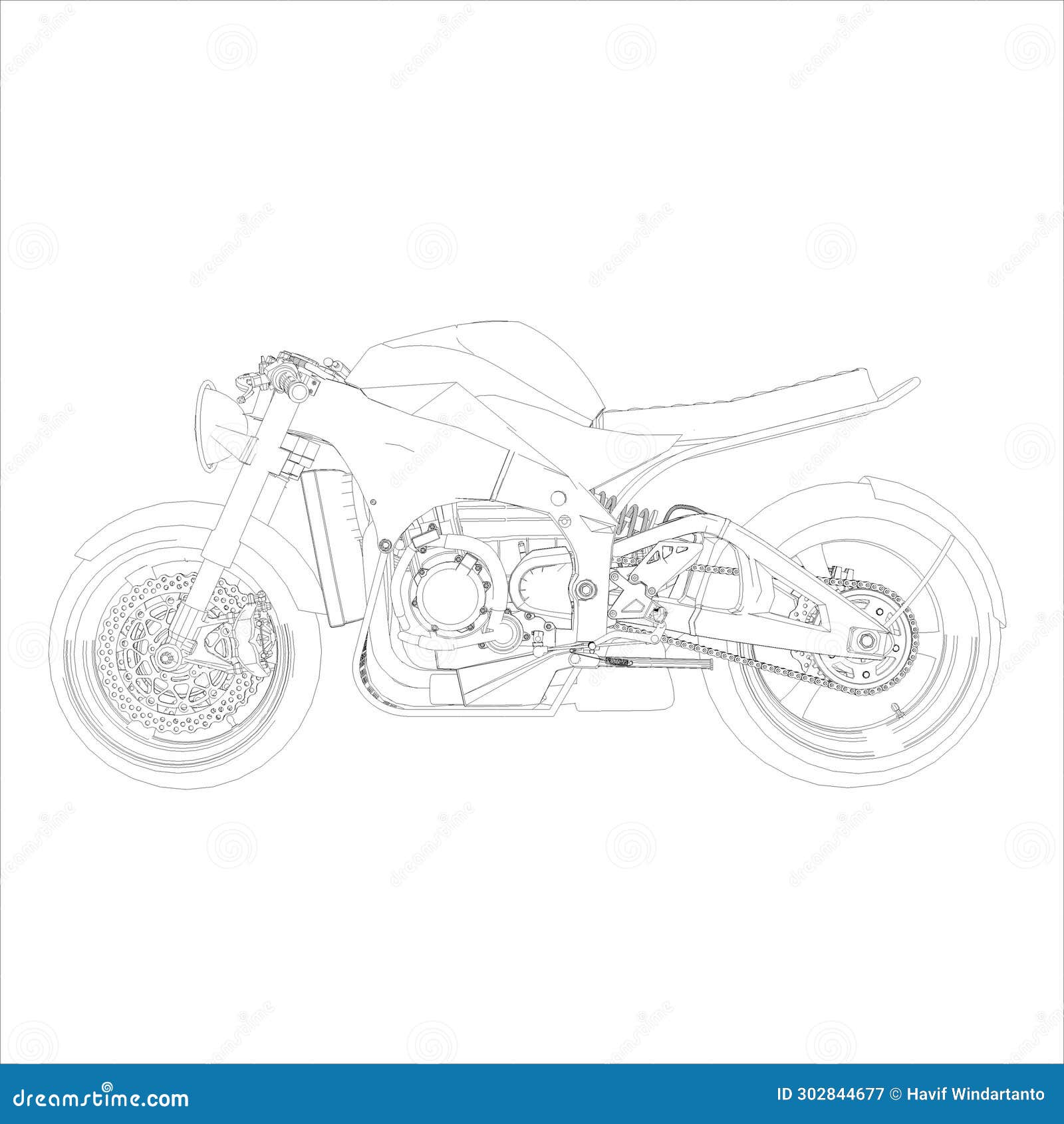 Retro Cafe Racer Classic Motorcycle Wire Frame Blueprint Vector ...
