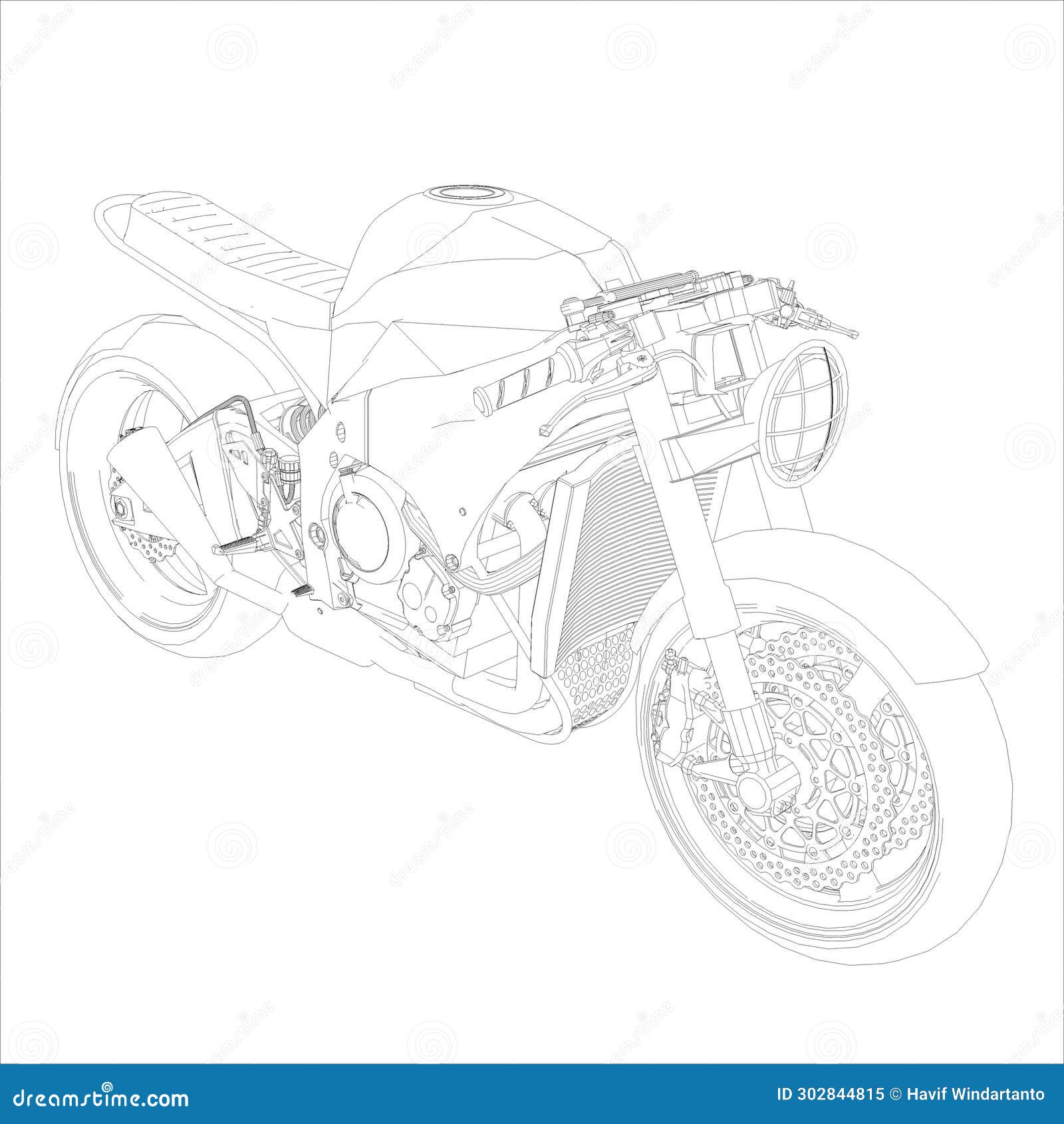 Retro Cafe Racer Classic Motorcycle Wire Frame Blueprint Vector ...