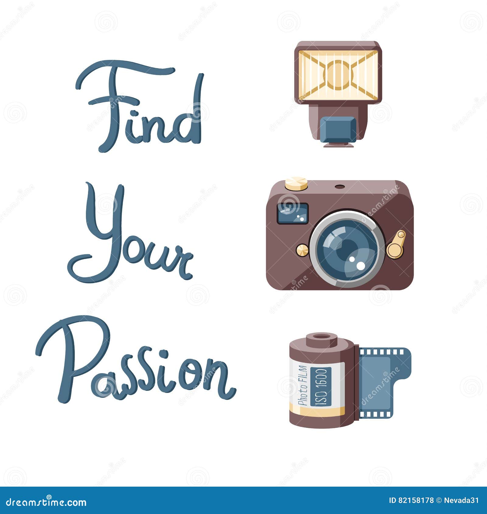Retro Camera and Accessories with Lettering Stock Illustration ...