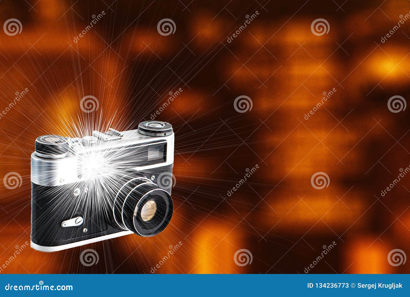 Retro Camera with a Built-in Flash and a Beautiful Background Stock ...