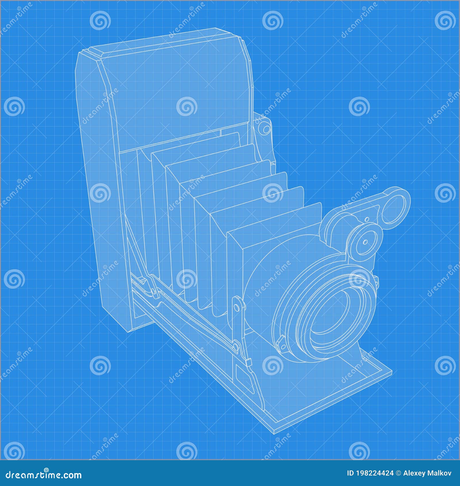 Retro Camera Drawing. Different Angle and 3D Projection of Retro Camera ...