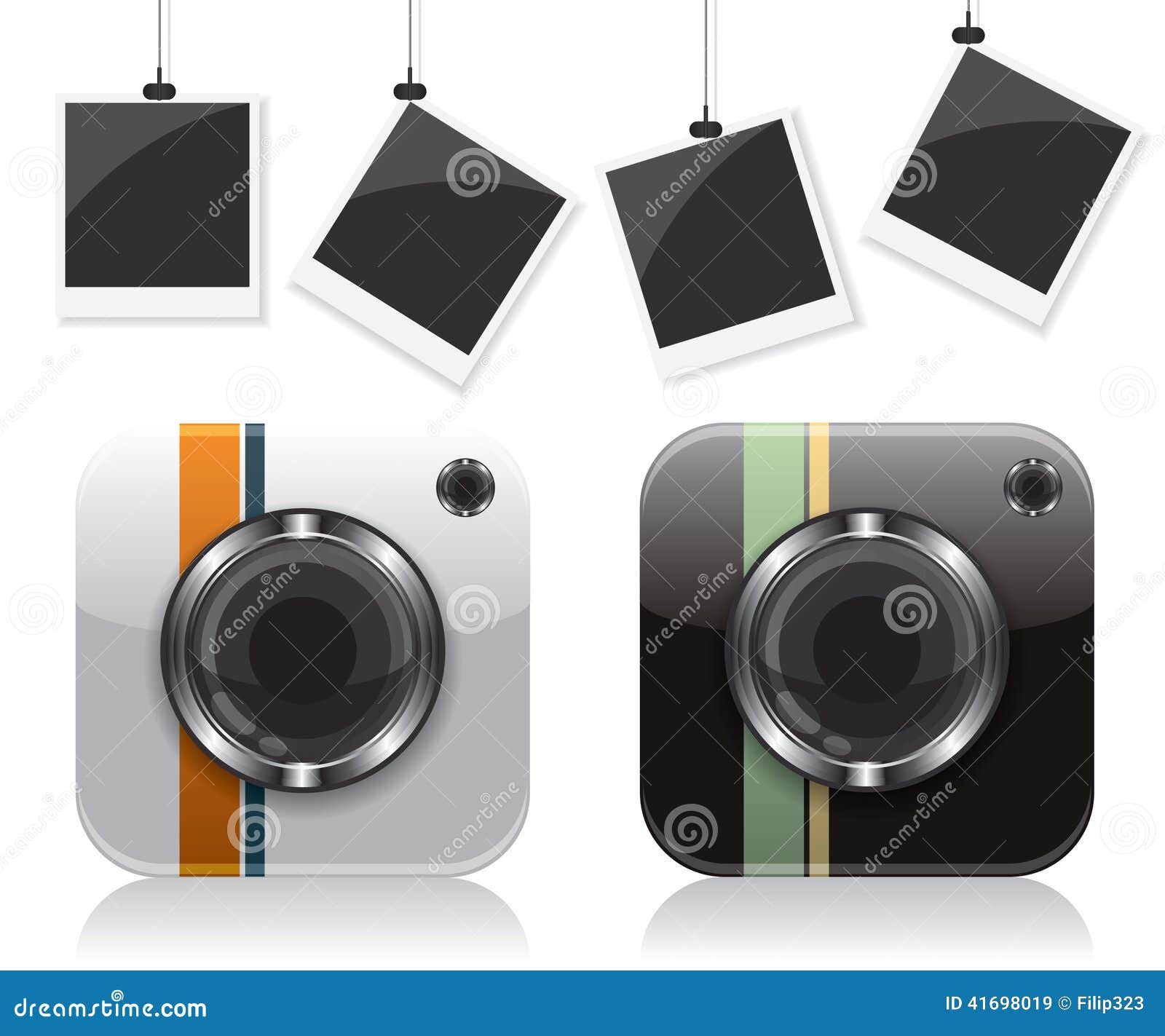 Retro Camera Icons and Photo Frame Stock Vector - Illustration of ...
