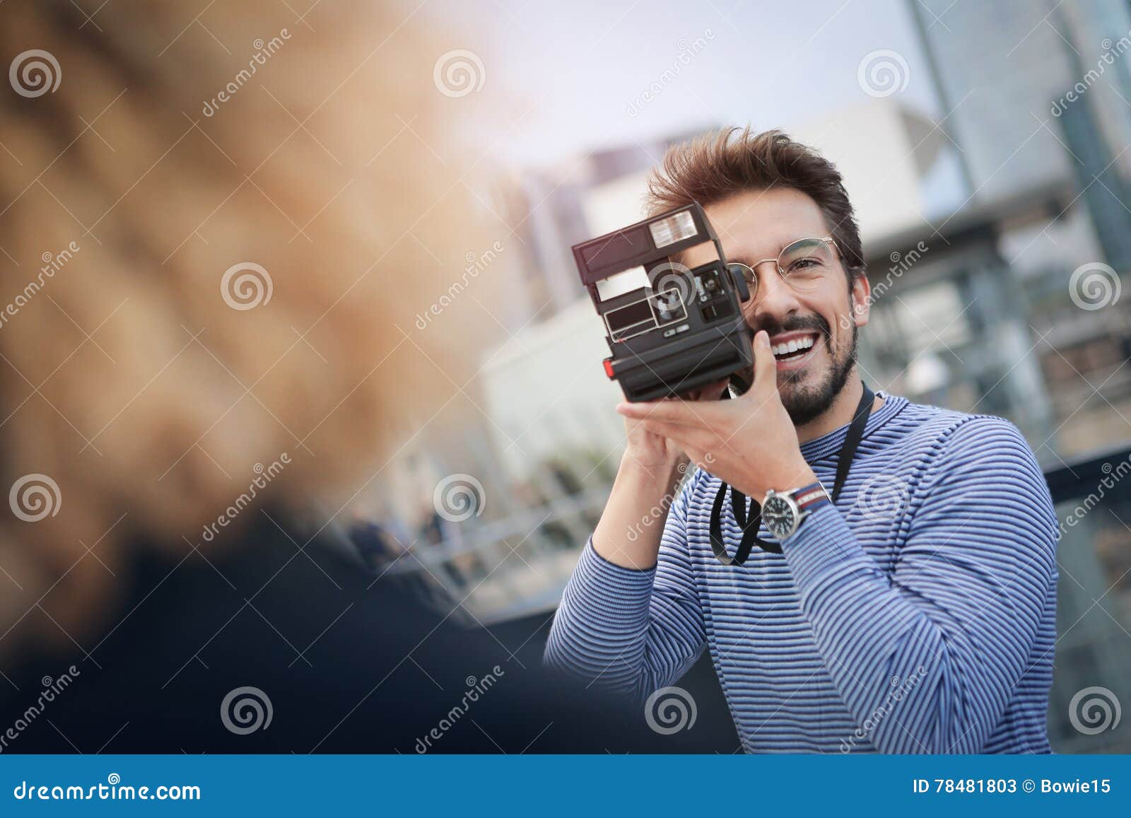 Retro camera stock image. Image of handsome, back, city - 78481803