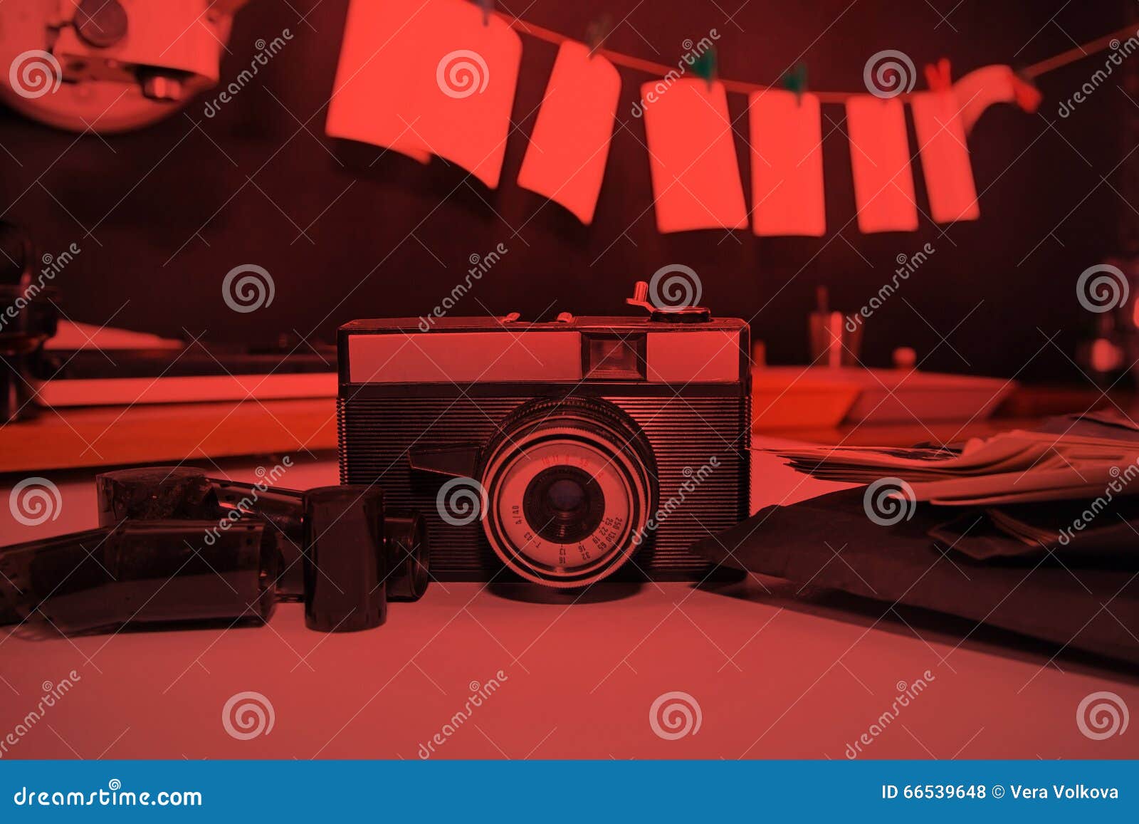 Retro Camera and Negatives in Laboratory Stock Photo - Image of ...