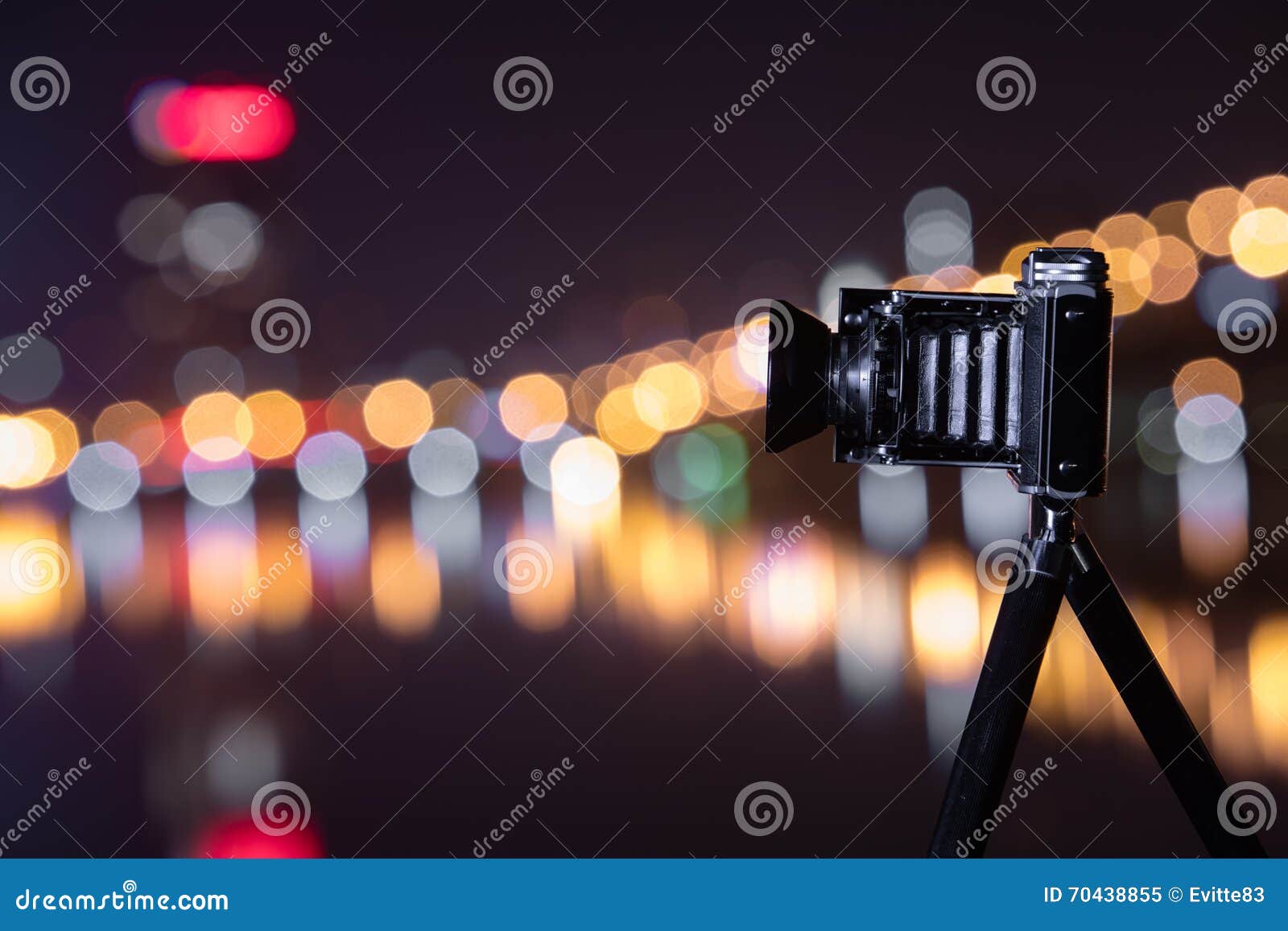 Retro Camera the Night View of City. Stock Image - Image of light ...