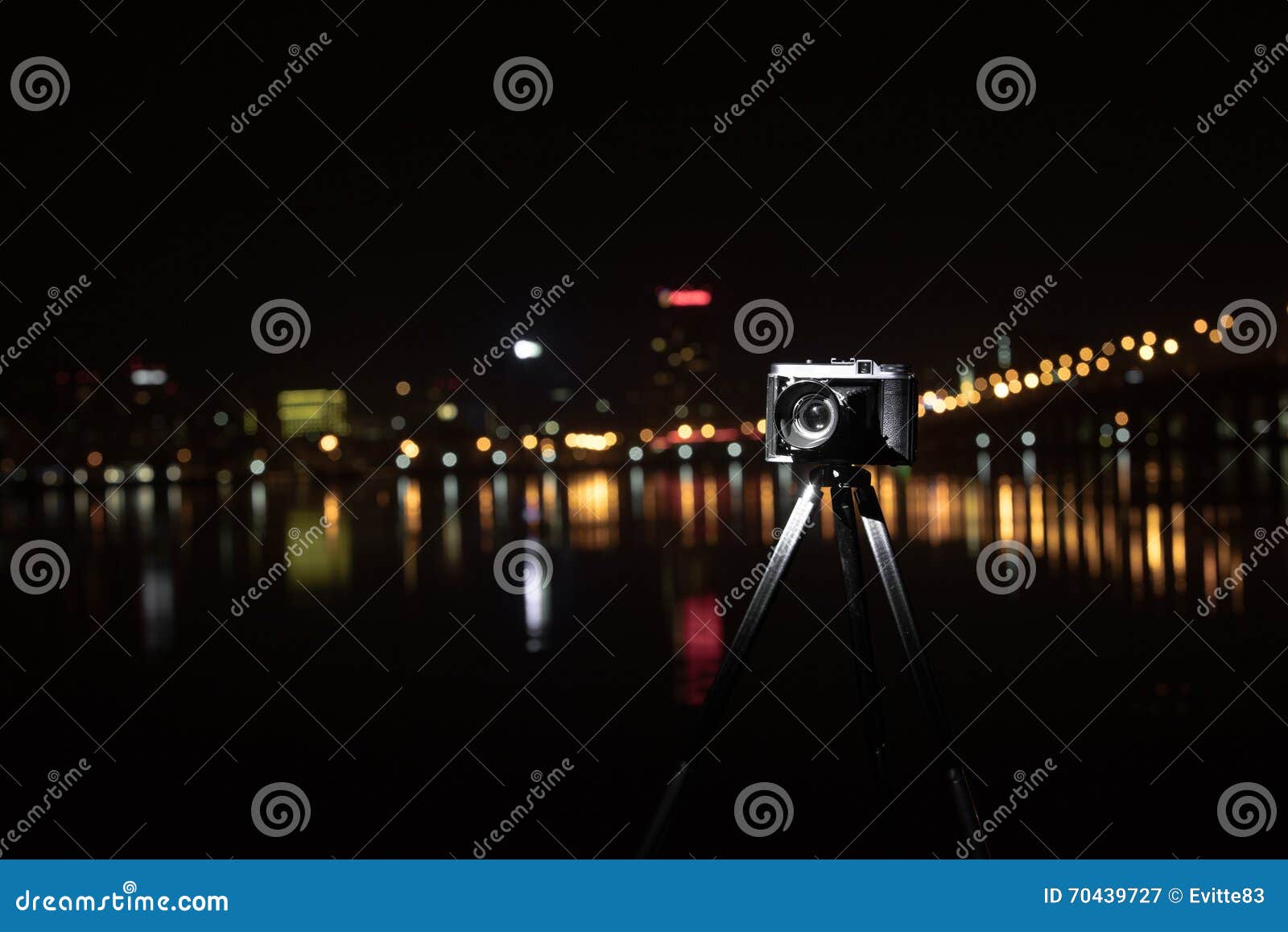 Retro Camera the Night View of City. Stock Image - Image of dusk ...