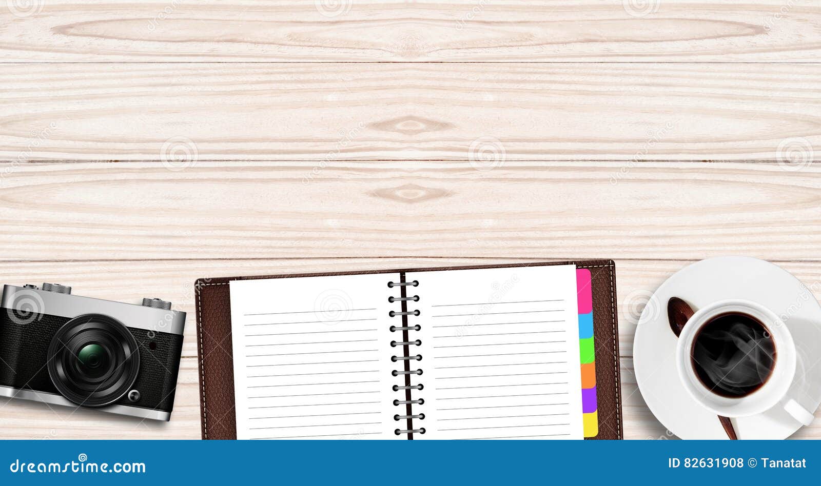 Retro Camera,Organizer and Coffee Cup on the Table Stock Photo - Image ...