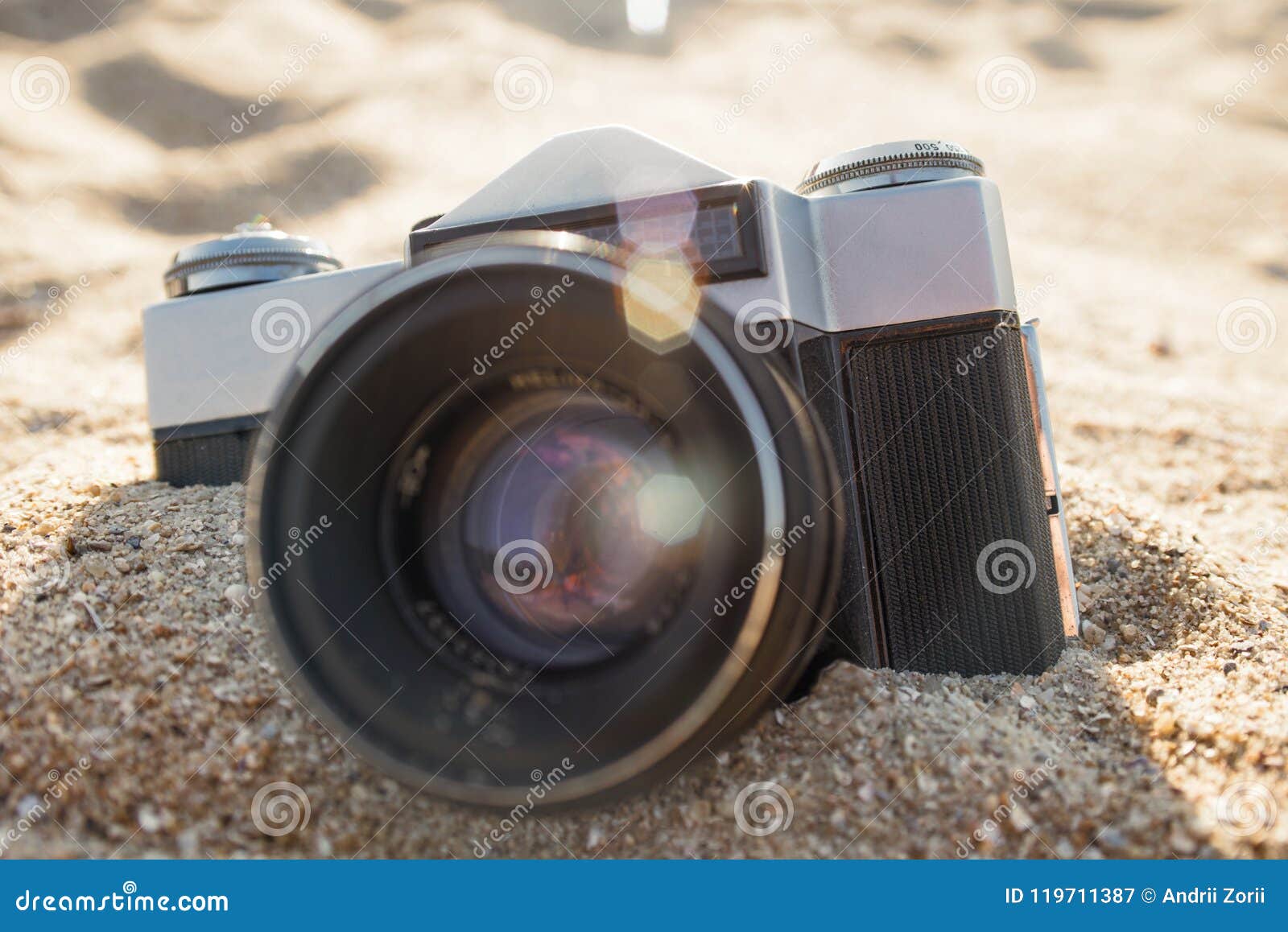 Retro Camera in the Sand on a Beach Stock Image - Image of ocean, glass ...
