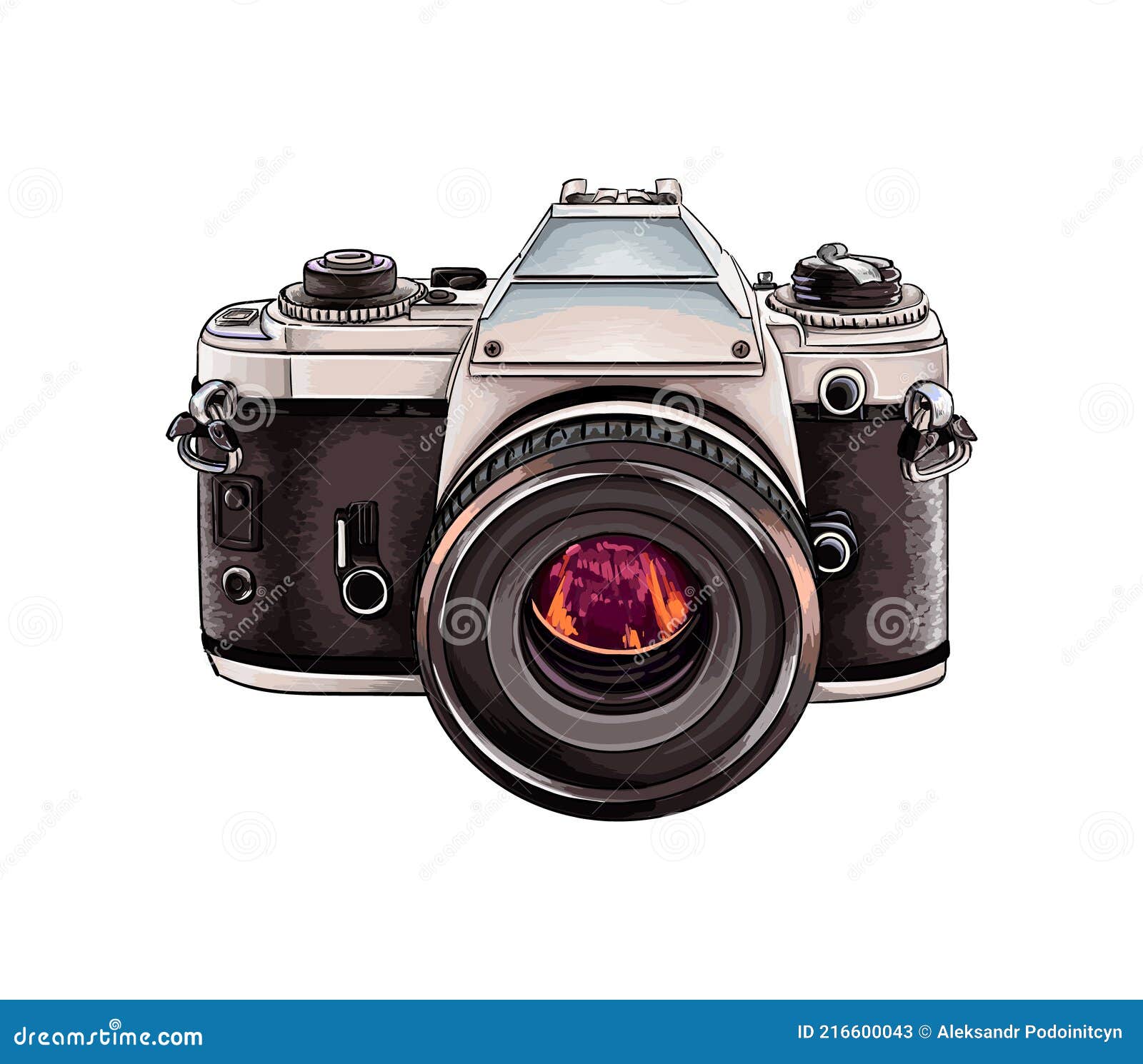 Retro Camera from a Splash of Watercolor, Colored Drawing, Realistic ...