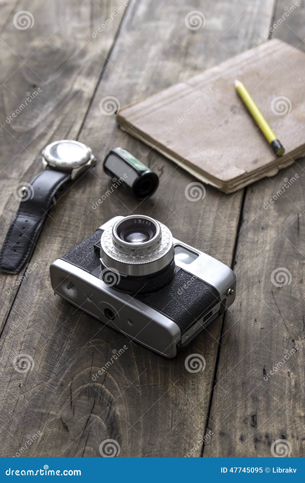 Retro camera on the table stock image. Image of table - 47745095
