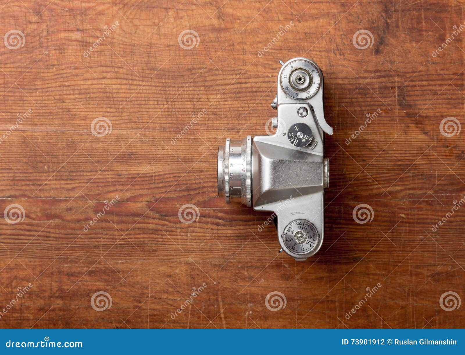 Retro Camera on Wood Table Background Stock Photo - Image of copy ...