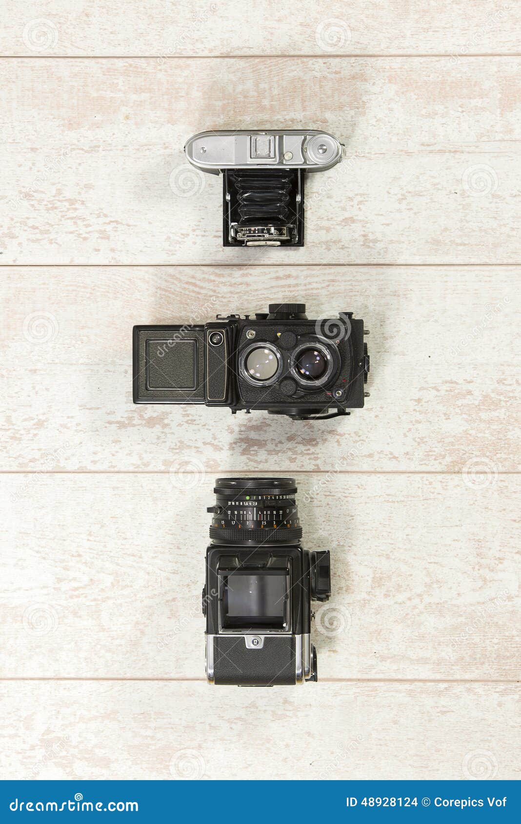 Retro Cameras with Flash on Floorboard Stock Photo - Image of vintage ...