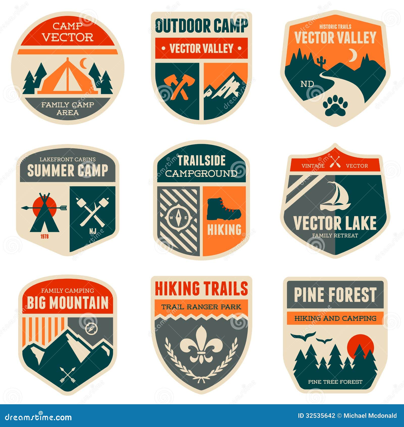 Retro camp badges stock vector. Illustration of classic - 32535642