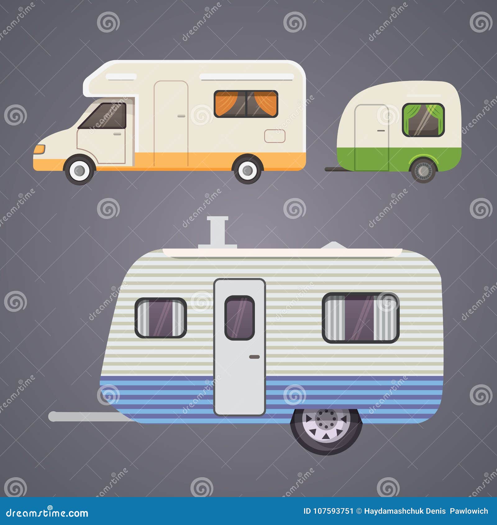 Retro Camper Trailer Collection. Car Trailers Caravan. Tourism. Cartoon ...