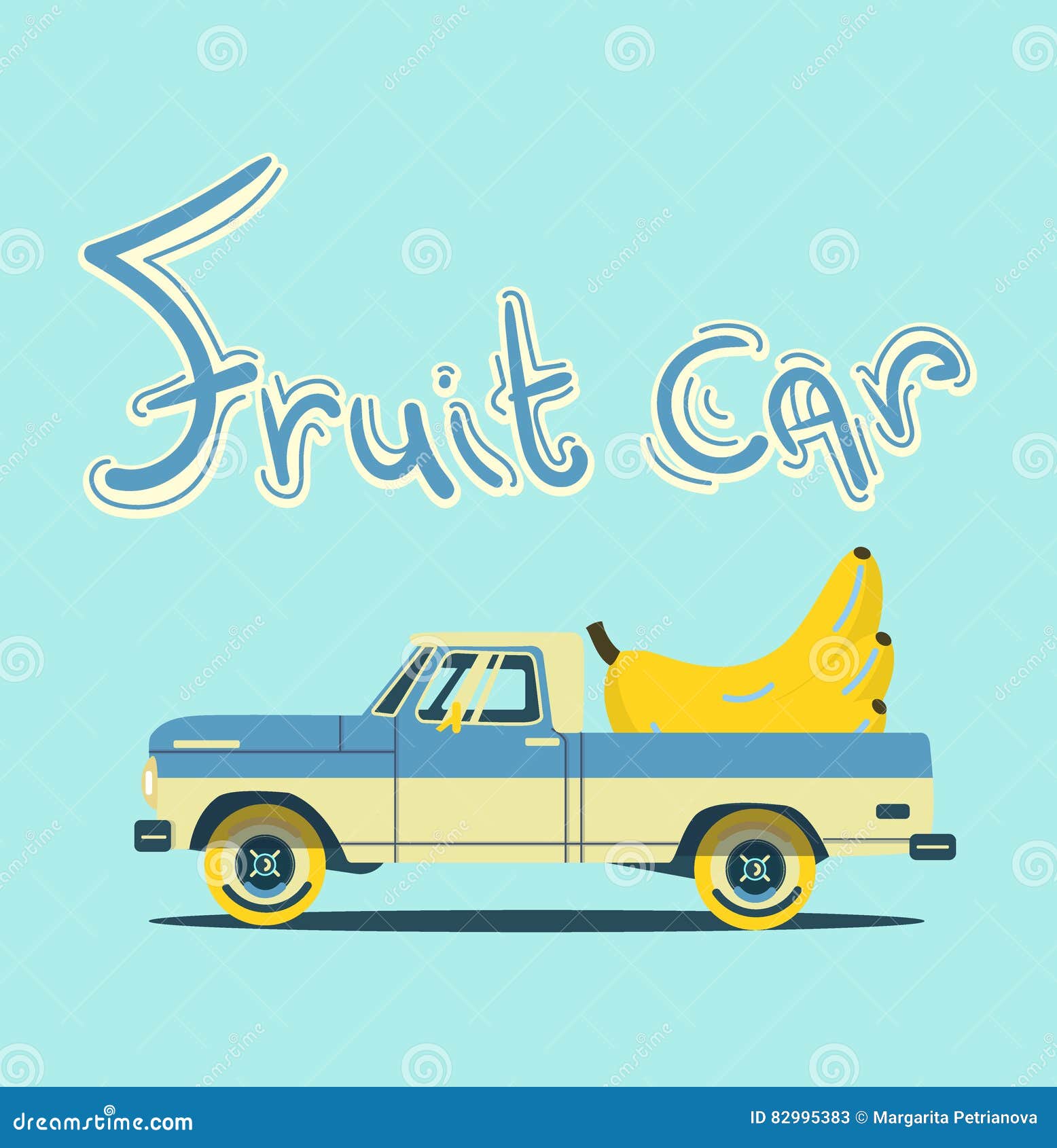 Retro car with big fruits stock vector. Illustration of recreation ...