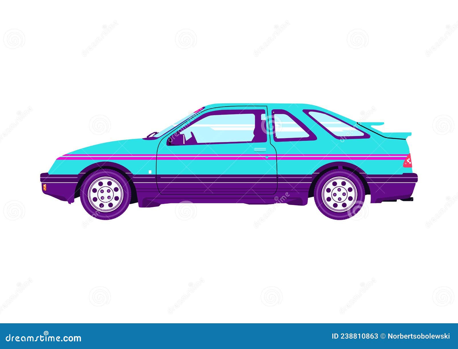 Retro Car in the Colors of the 80s. Stock Vector - Illustration of flat ...
