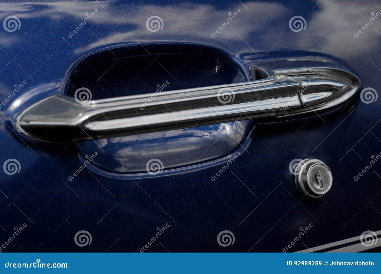 Retro Car Door Handle Chrome on Dark Blue Stock Image - Image of safe ...