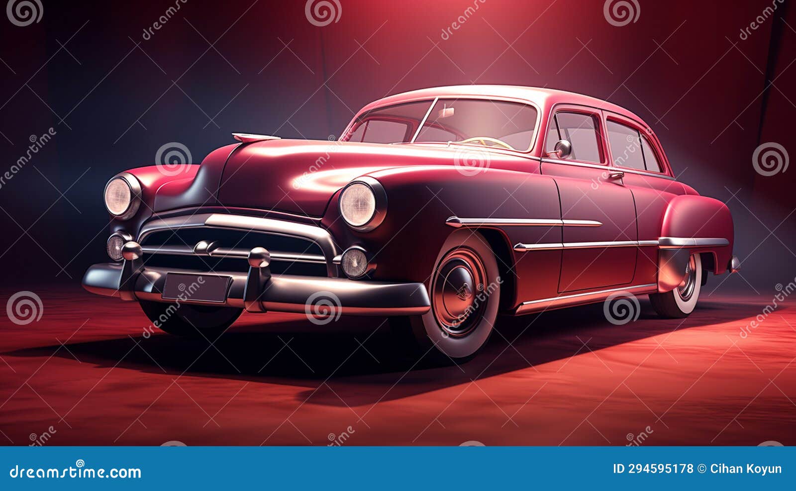 Retro Car Driving Down the Road Stock Illustration - Illustration of ...
