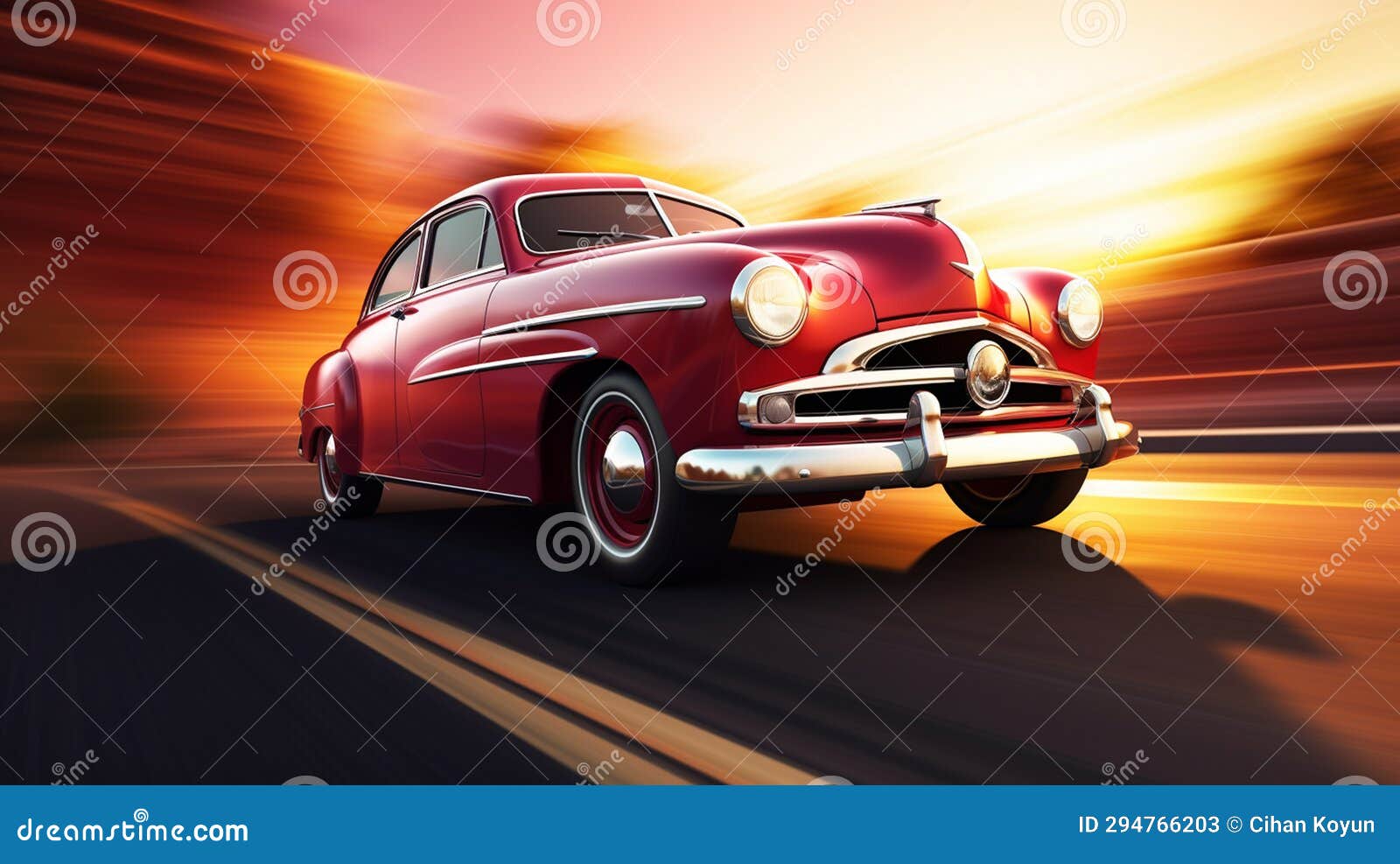 Retro Car Driving Down a Winding Road Its Engine Purring Stock ...