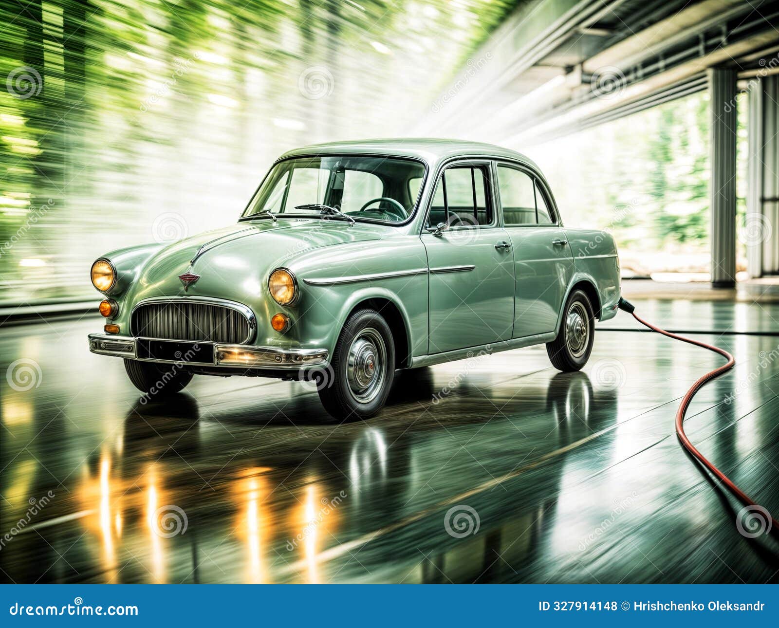 Retro Car is on Electric Charge Stock Illustration - Illustration of ...