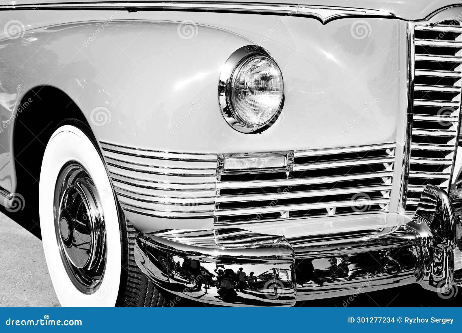 Retro Car Headlights Black White Stock Photo - Image of headlights ...