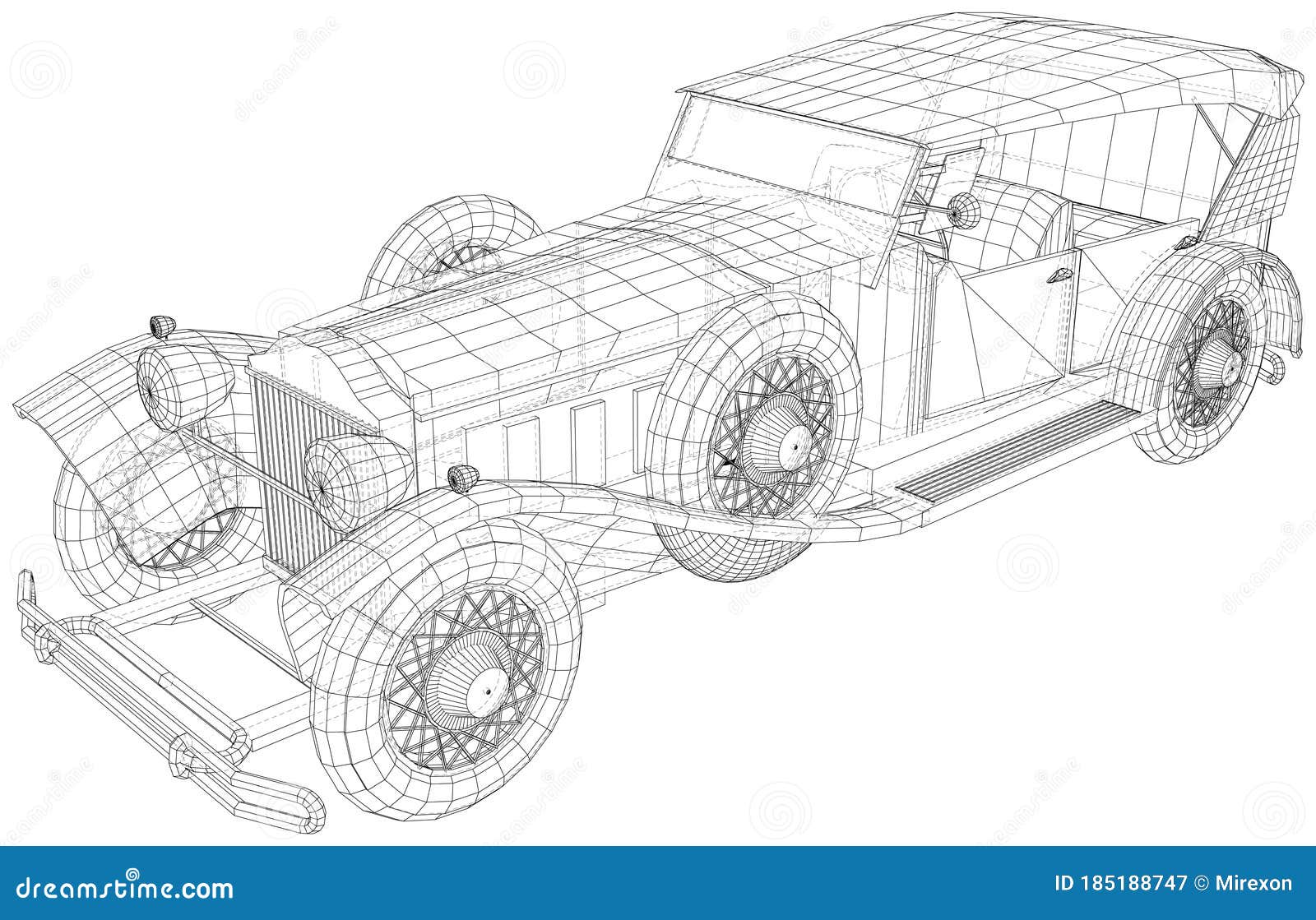 Retro Car Illustration Vector. Vintage Car Wire-frame Line Isolated ...