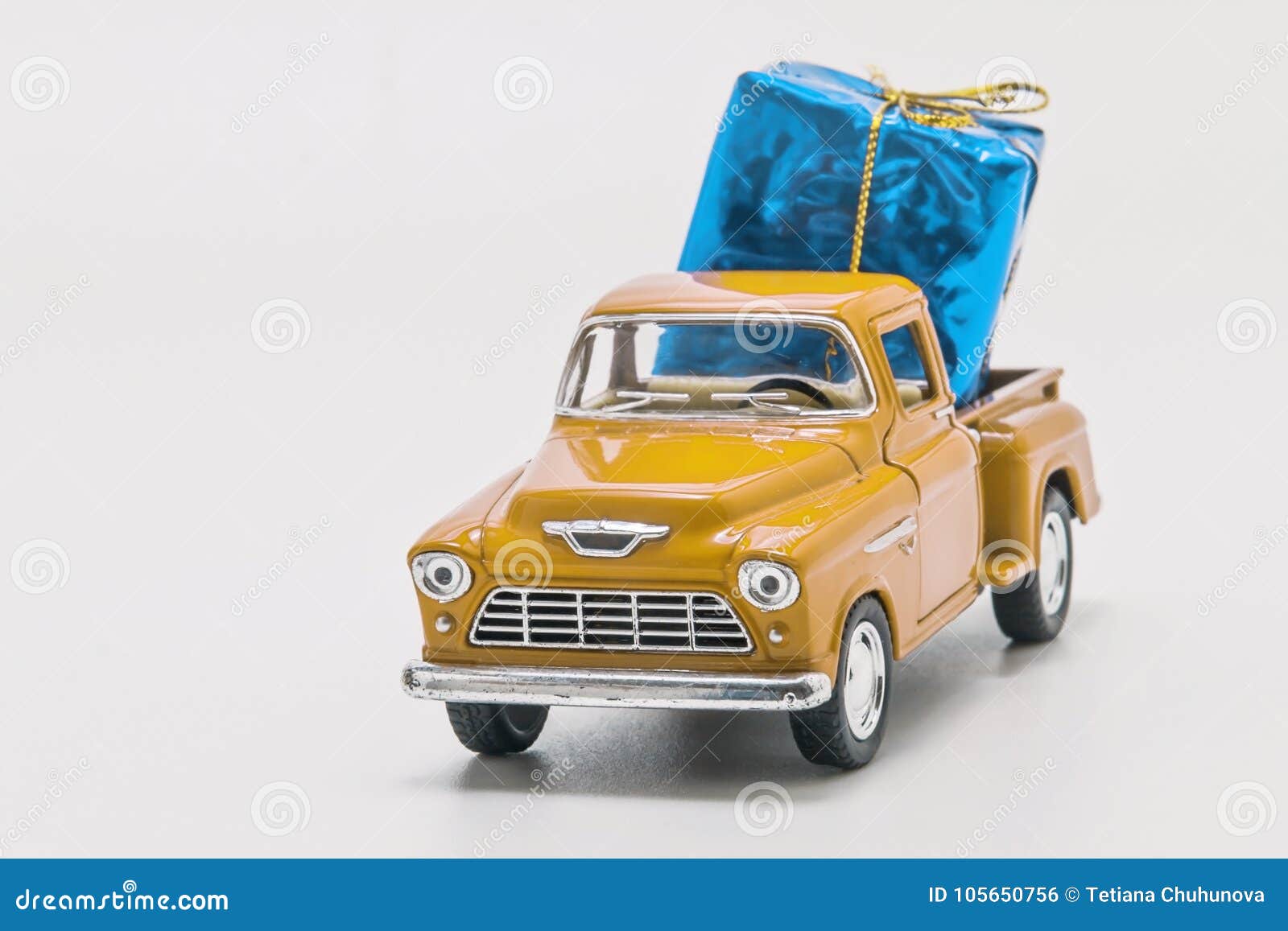 Retro Car Pickup with Gift Box Isolated Stock Photo - Image of space ...