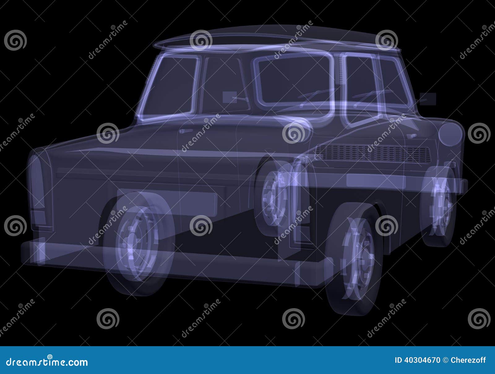 Retro car. X-ray render stock illustration. Illustration of technology ...