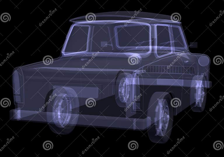 Retro car. X-ray render stock illustration. Illustration of technology ...