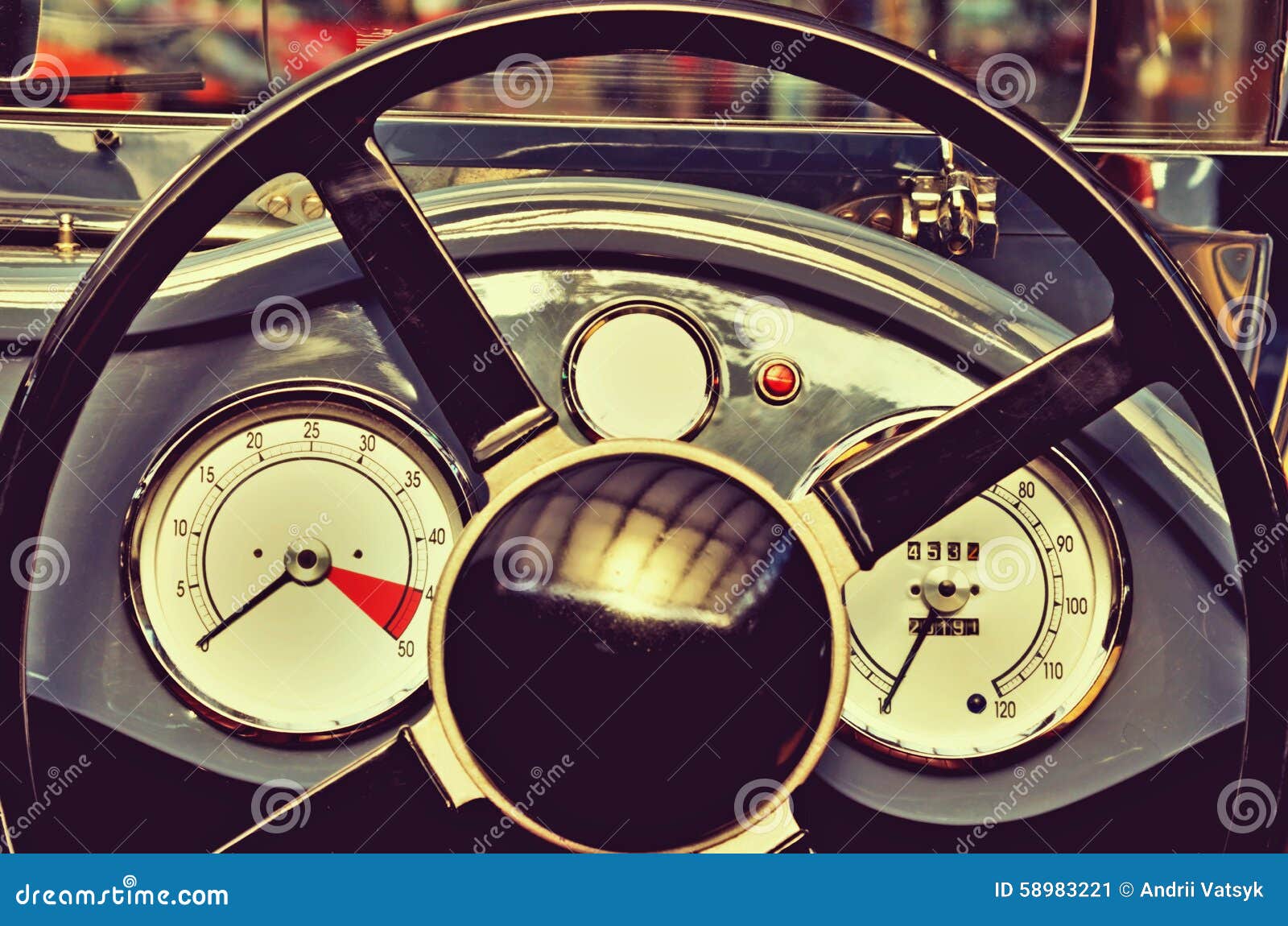 Retro Car Steering Wheel and Speedometer with Datchykamy.Retro S Stock ...