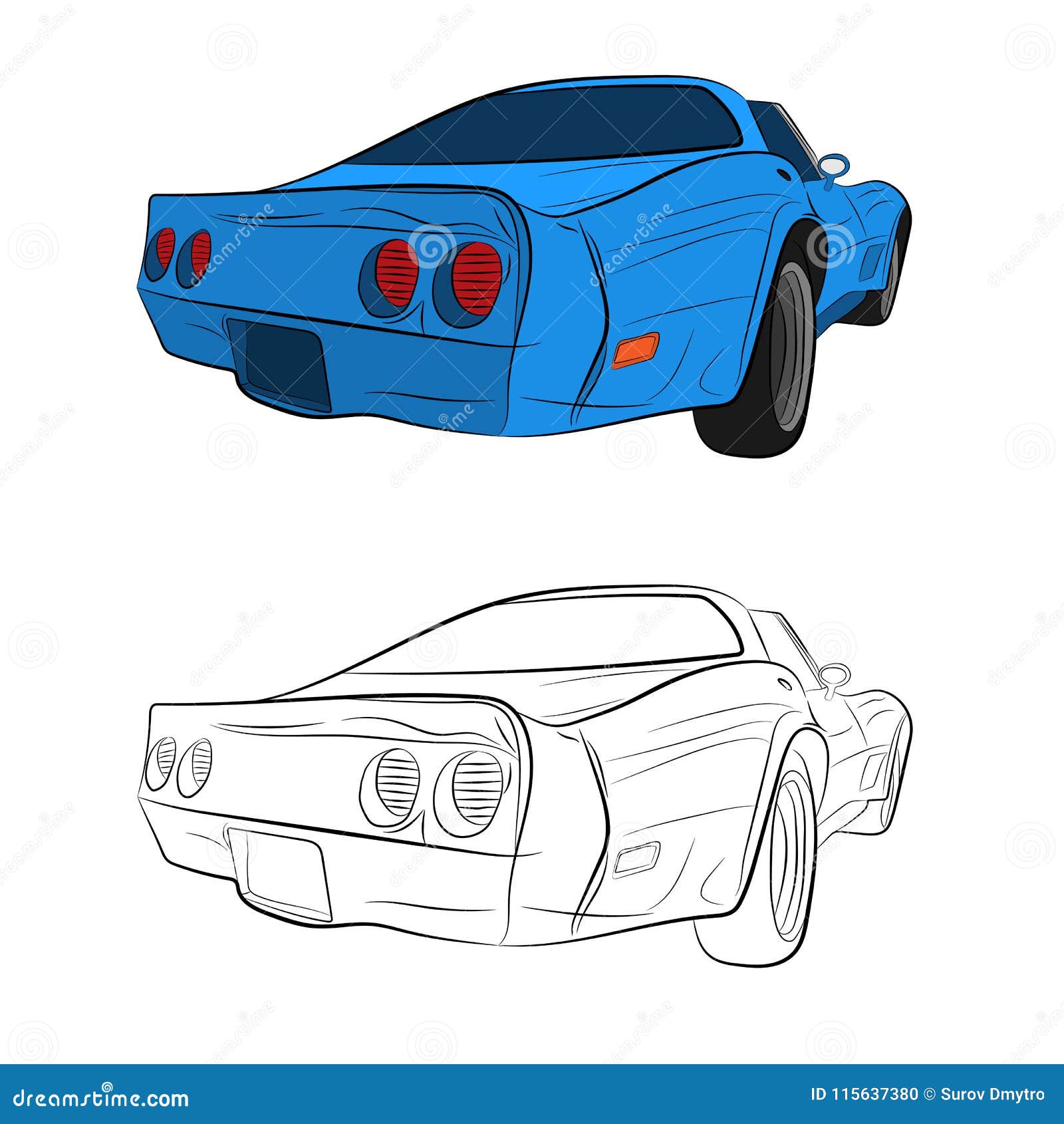 Retro Car Vector Drawing Illustration Stock Illustration - Illustration ...