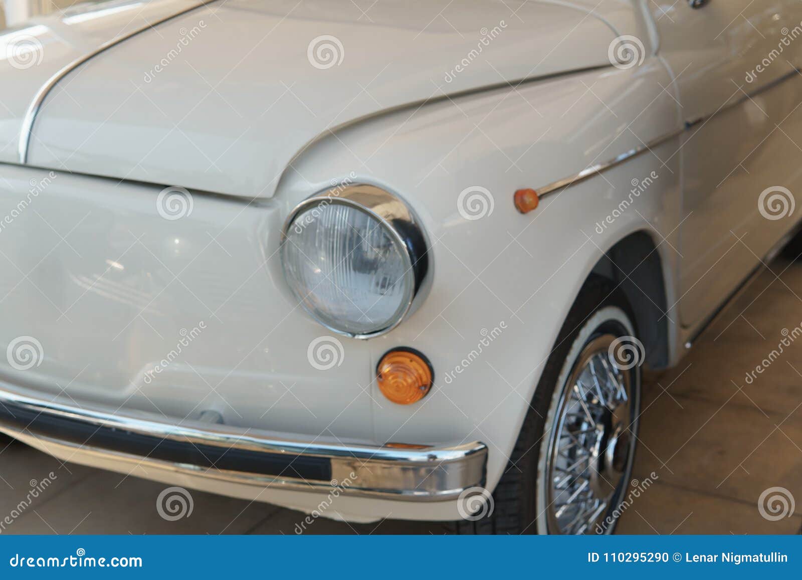 Retro Car in White with Round Headlights. Front View Stock Photo ...