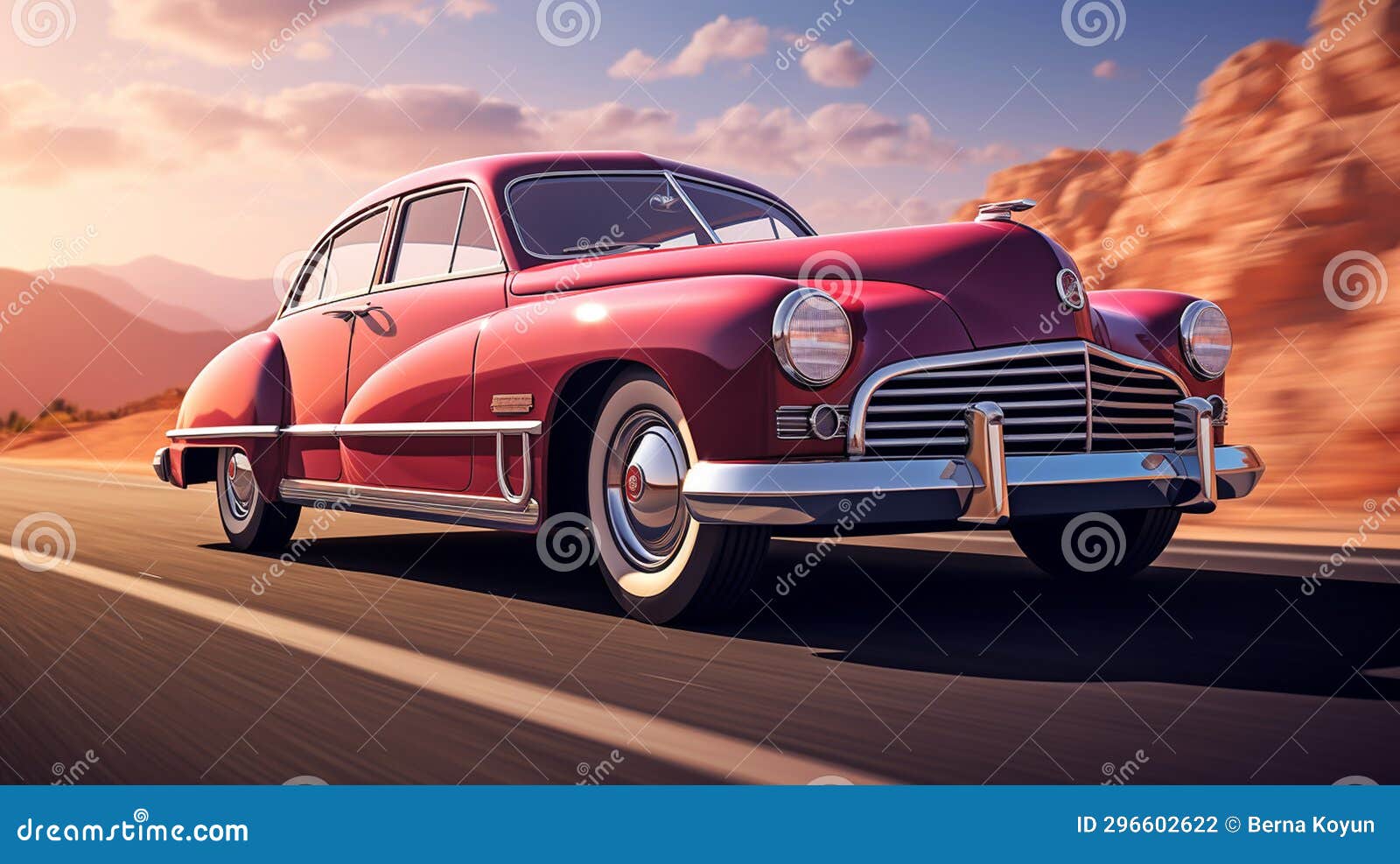 Retro Car on a Winding Road Stock Illustration - Illustration of ...