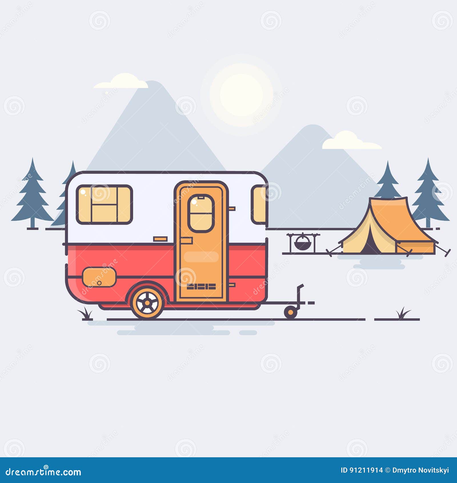 Retro Caravan Illustration, Drawing, Engraving, Ink, Line Art, Vector ...