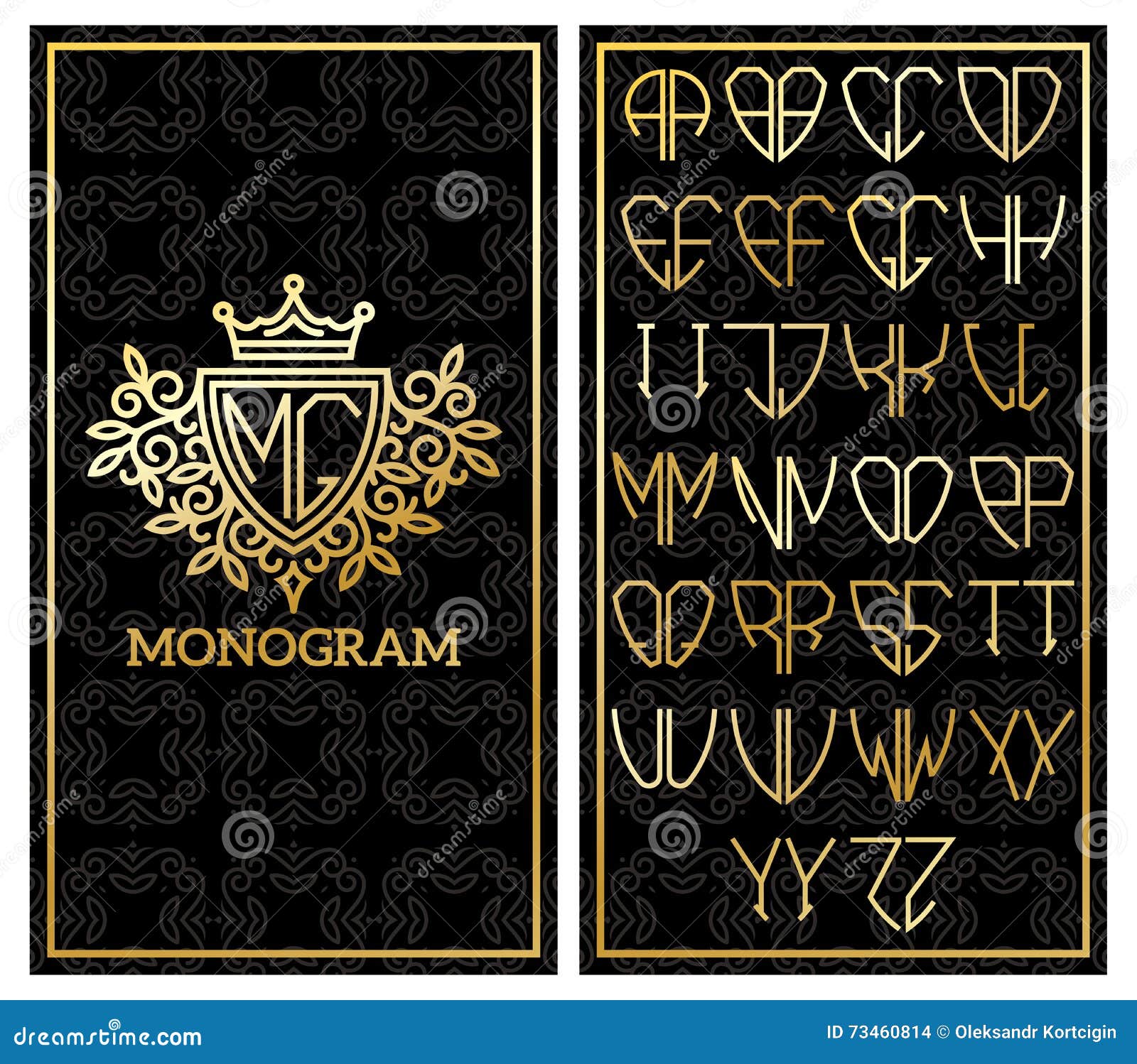 Retro Card with Monogram and a Set of Letters for Design Stock ...