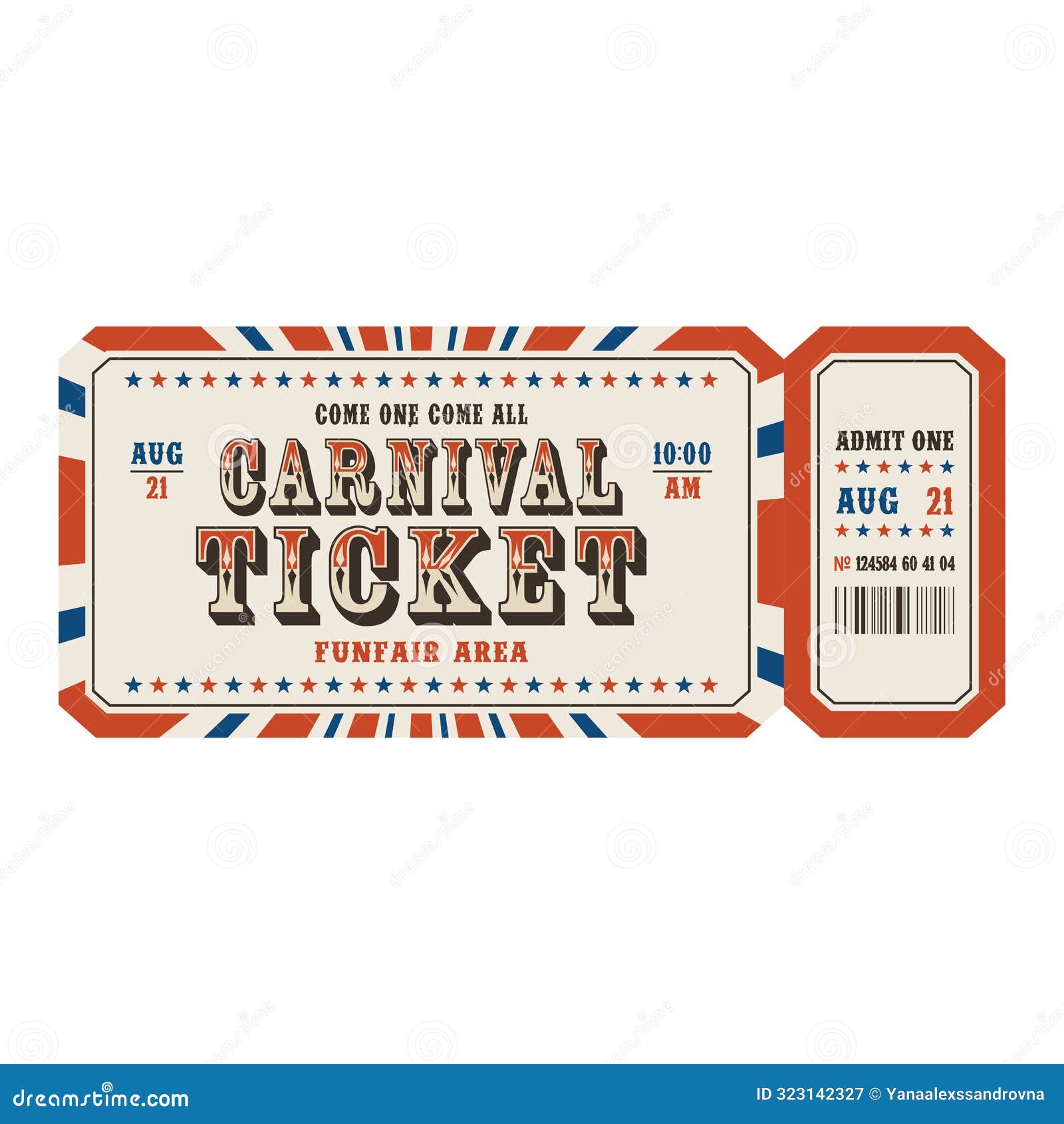 Retro Carnival Ticket Template. Admit One. Vector Illustration Stock ...