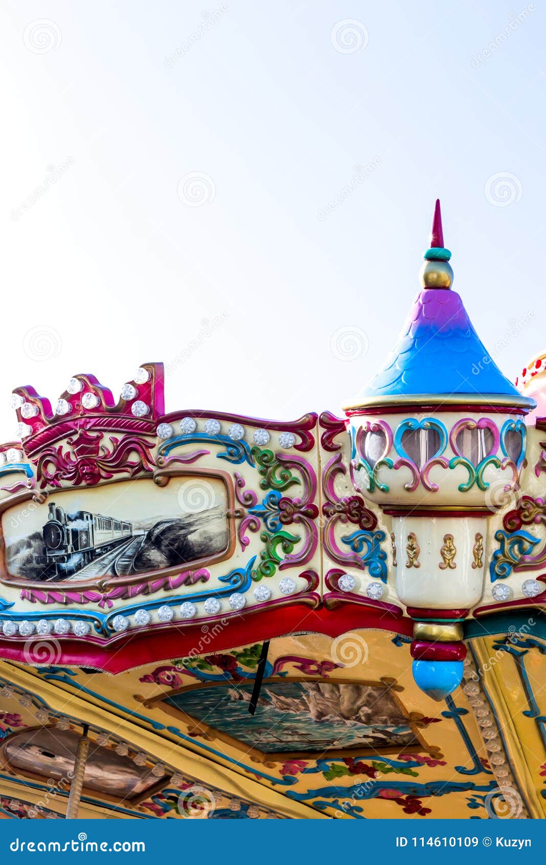 Retro Carousel in Empty Closed Fairground Stock Image - Image of empty ...