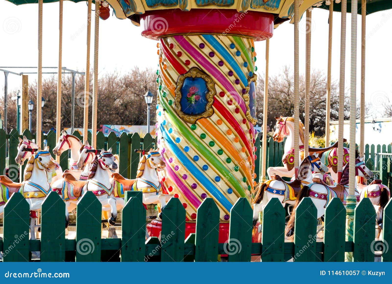 Retro Carousel in Empty Closed Fairground Editorial Photography - Image ...